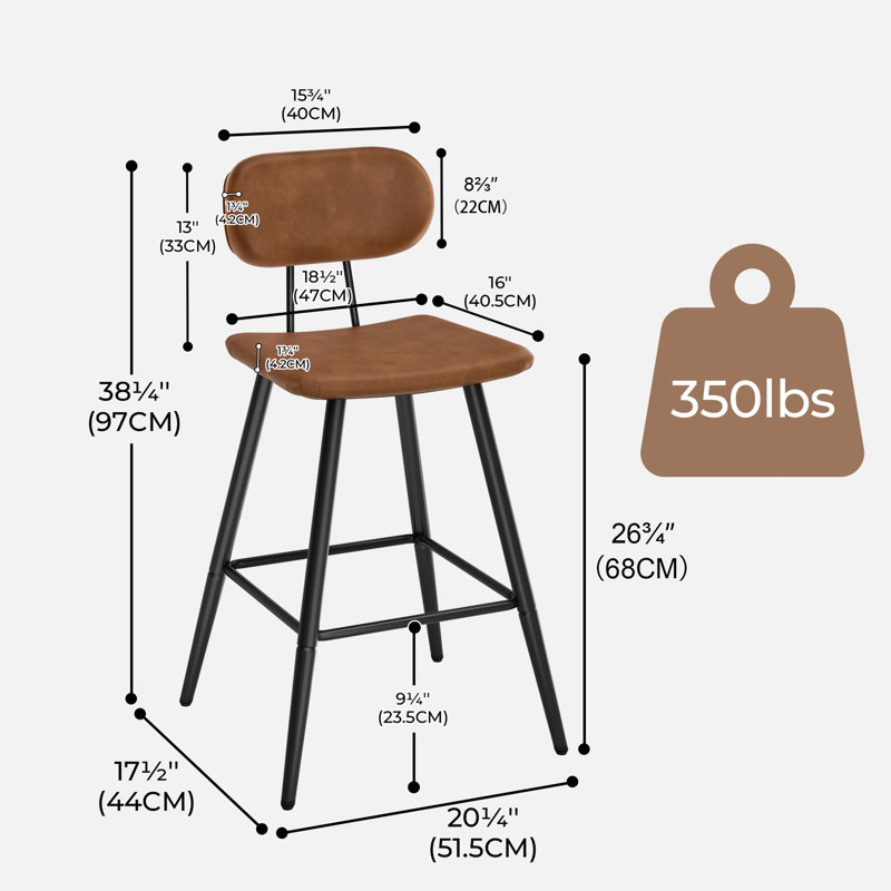 George Oliver 26.75" Leather Counter & Bar Stool with Large Seat and Back & Reviews | Wayfair